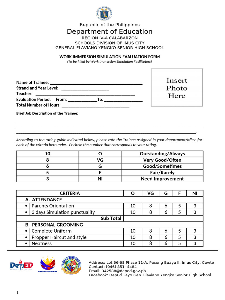 Performance-Evaluation-FORM Work Immersion Simulation | PDF