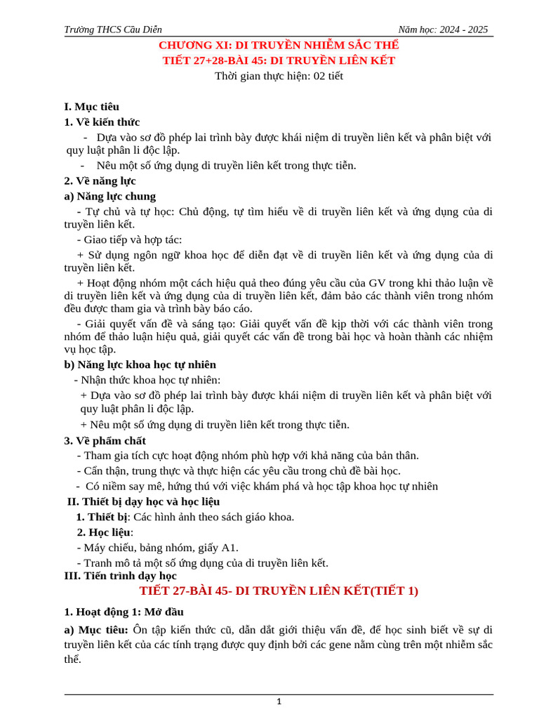 MÔN KHTN (SINH) 9- KHBD TUẦN 27 | PDF