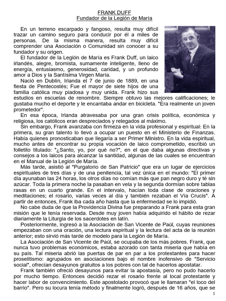 FRANK DUFF biografia breve | PDF | Papa | María, madre de Jesús