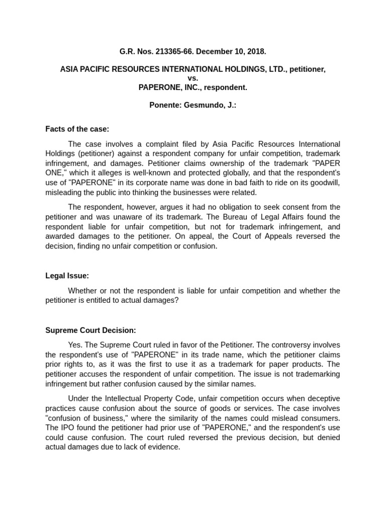 Asia Pacific Resources International Holdings, Ltd. vs. Paperone, Inc ...