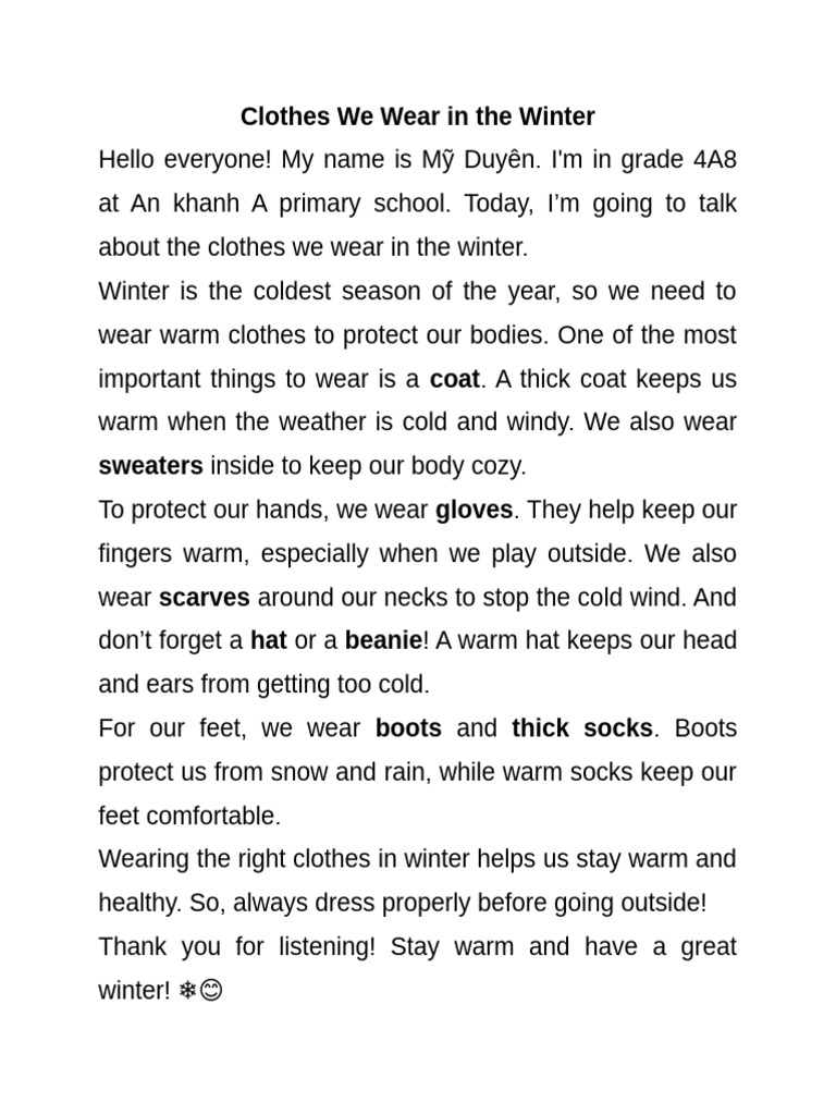 Clothes We Wear in The Winter | PDF