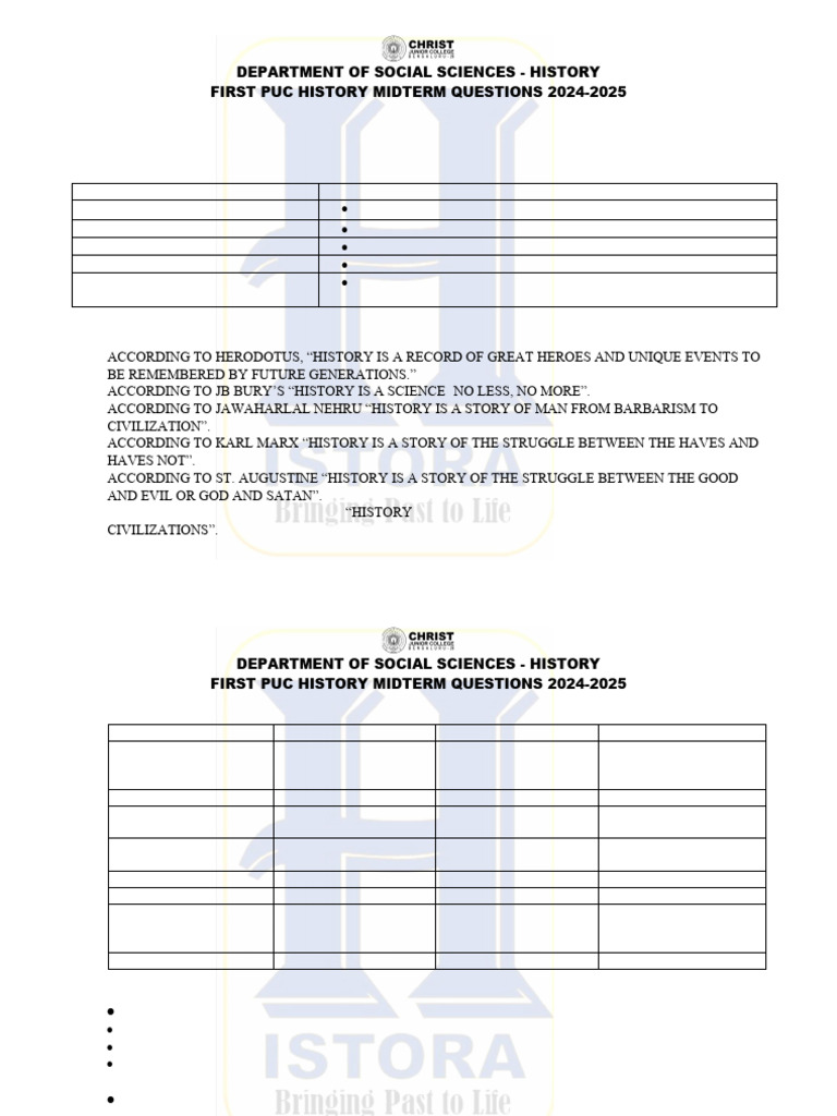 First Puc History Booklet - Midterm 2024-25u-1 | PDF | Catholic Church | Pope
