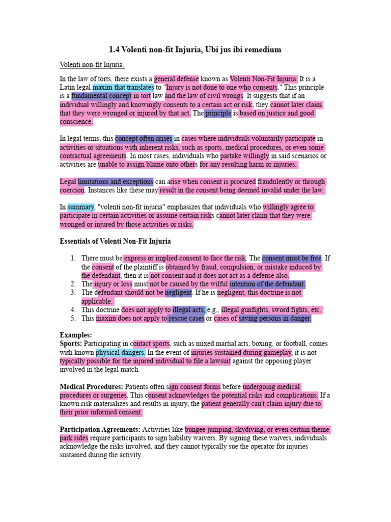 Essentials of Volenti Non-Fit Injuria | PDF | Consent | Negligence