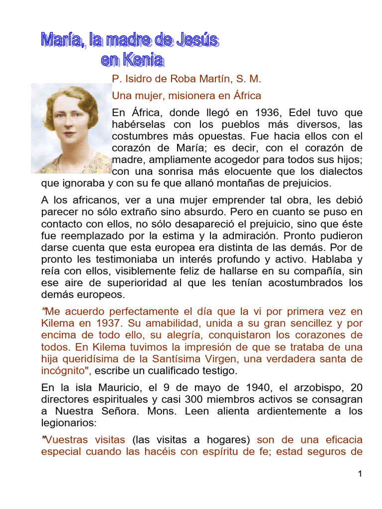 María en Kenia - Edel Quinn | PDF | María, madre de Jesús | Amor