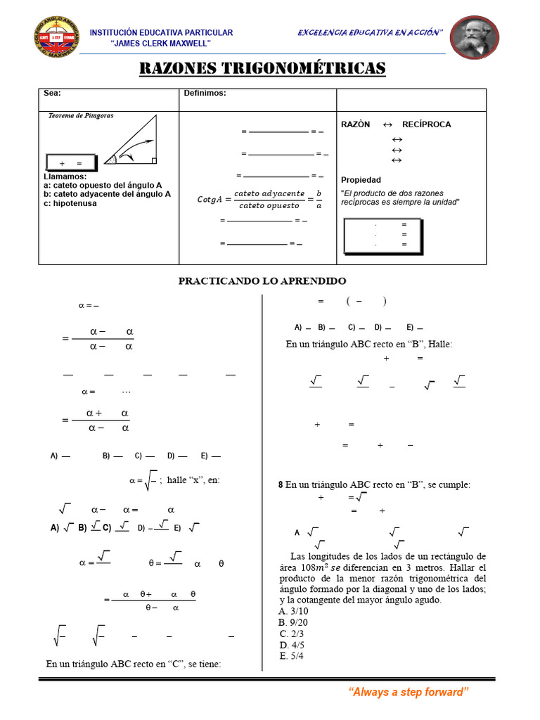 Razones Trigonometricas de Un Triangulo Rectangulo | PDF | Funciones trigonométricas ...