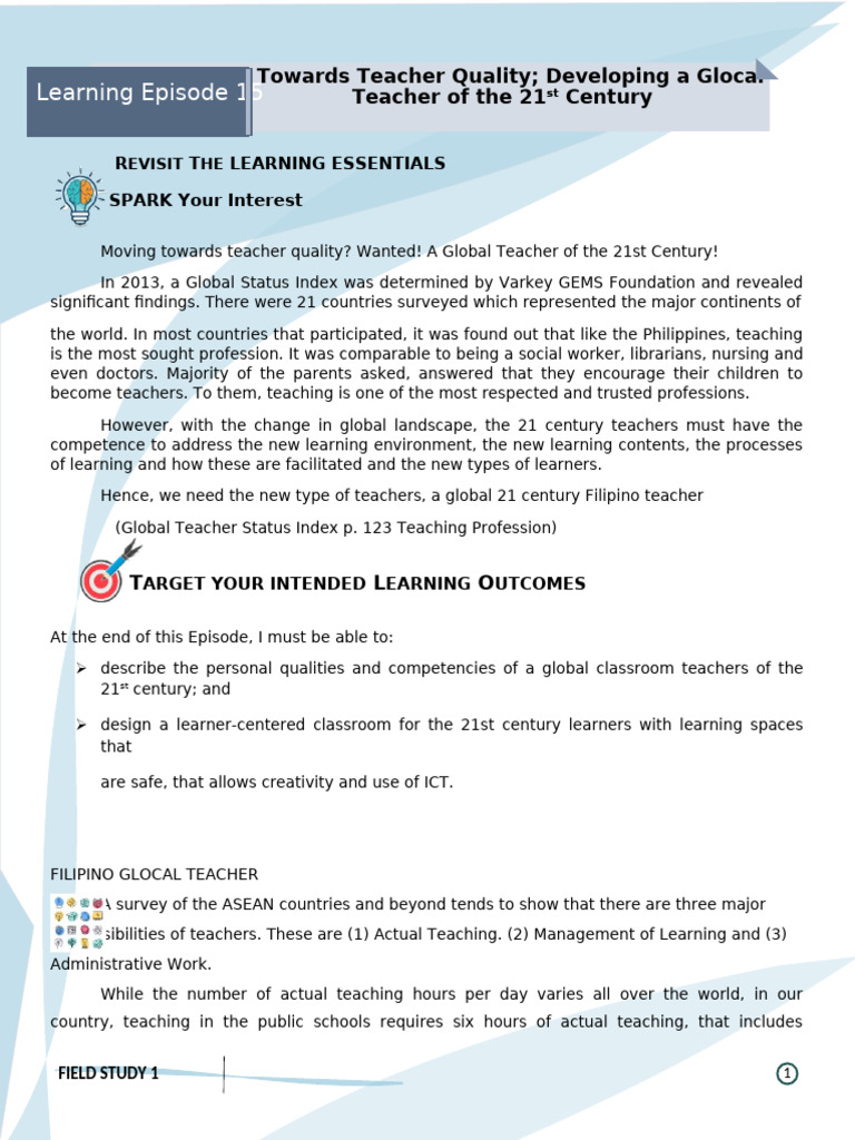 ELC 101 Learning Episode 15 | PDF | Learning | Teachers