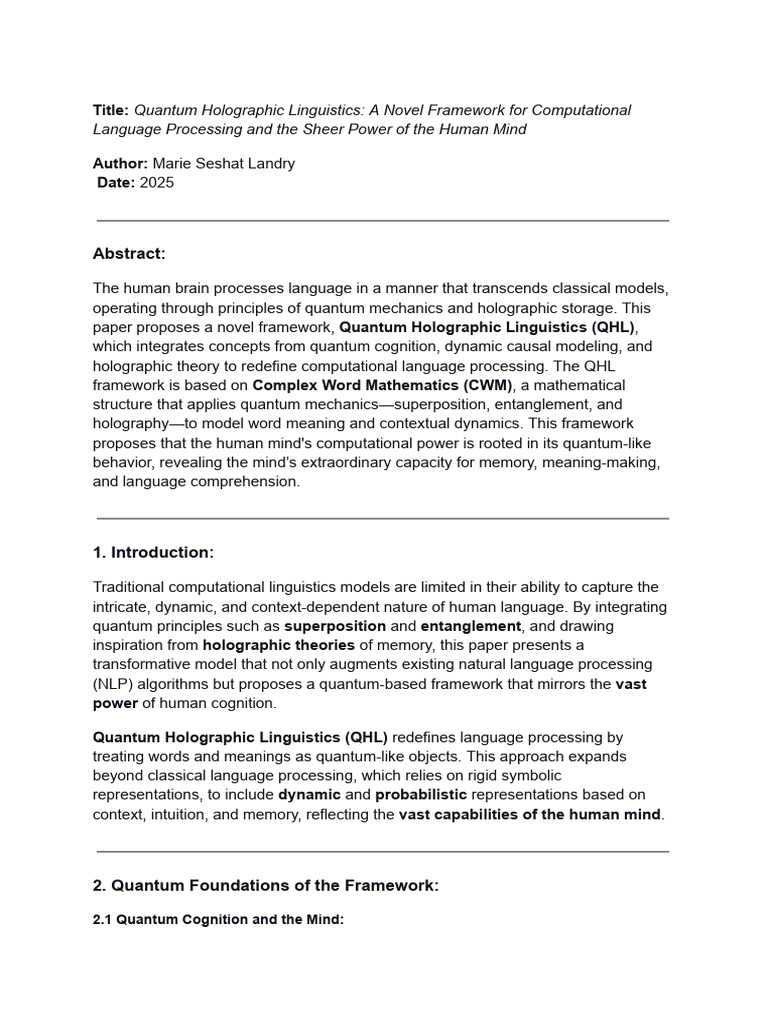Quantum Holographic Linguistics Framework | PDF | Holography | Quantum ...