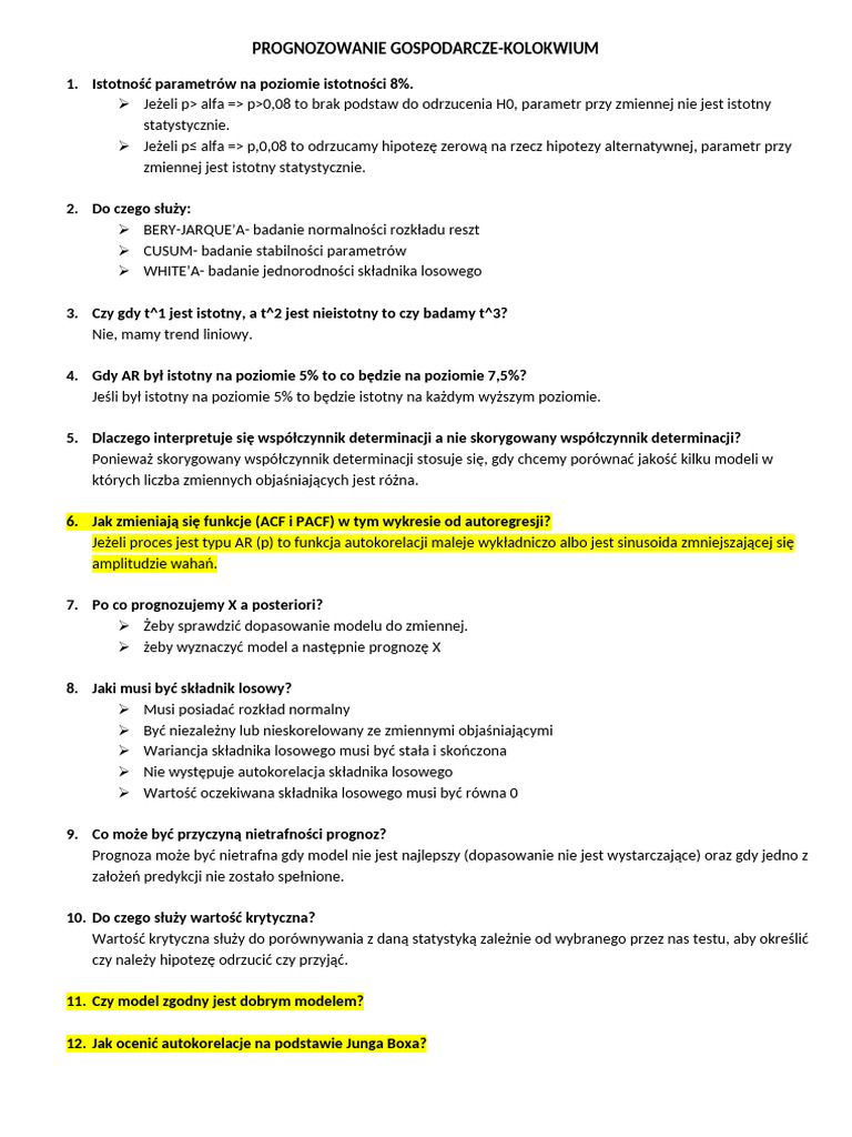 Prognozowanie Pytania | PDF