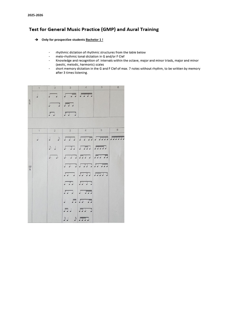 Entrance Exam Programme GMP and Ear Training-2 | PDF