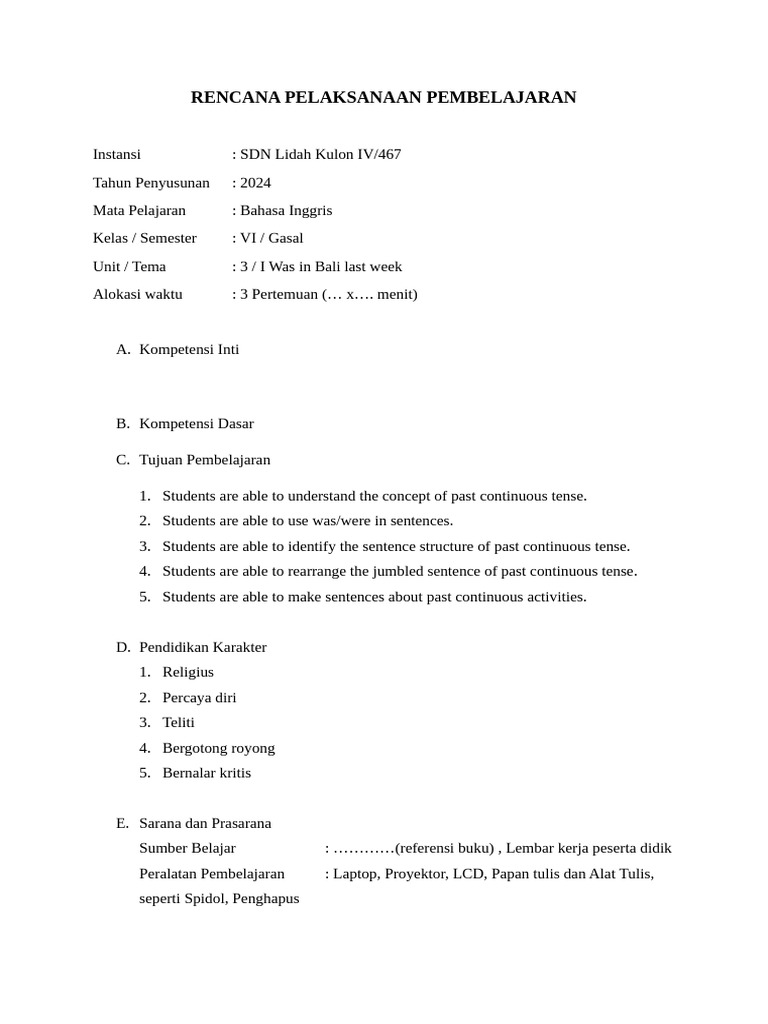 RPP Kelas 6 SD | PDF