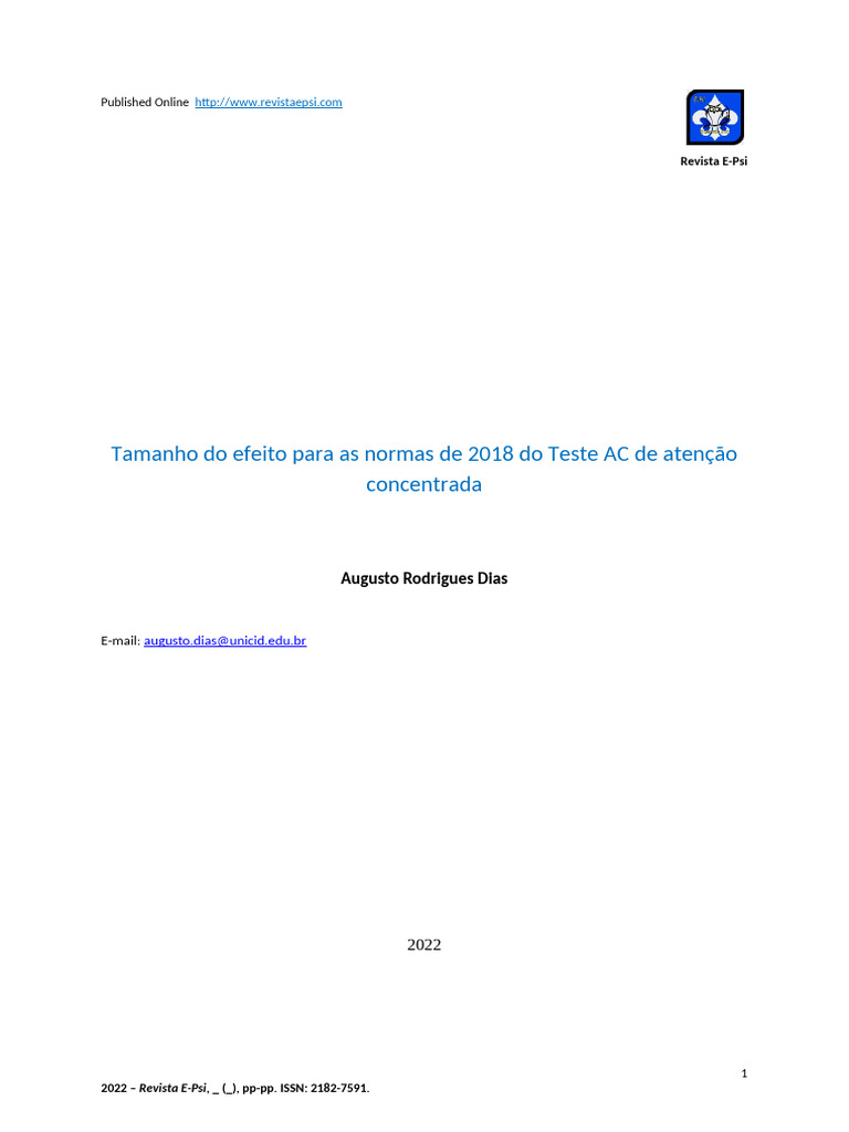 Atualização Normativa Do Teste AC de Atenção Concentrada - A Introdução ...