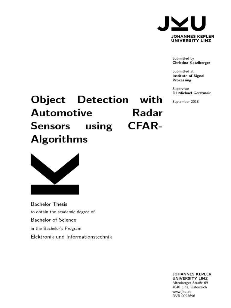 Object Detection With Automative Radar Sensors Using Cfar Algorithms