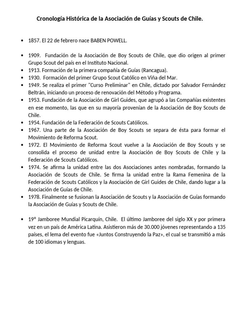 Cronología Histórica de La Asociación de Guías y Scouts de Chile | PDF