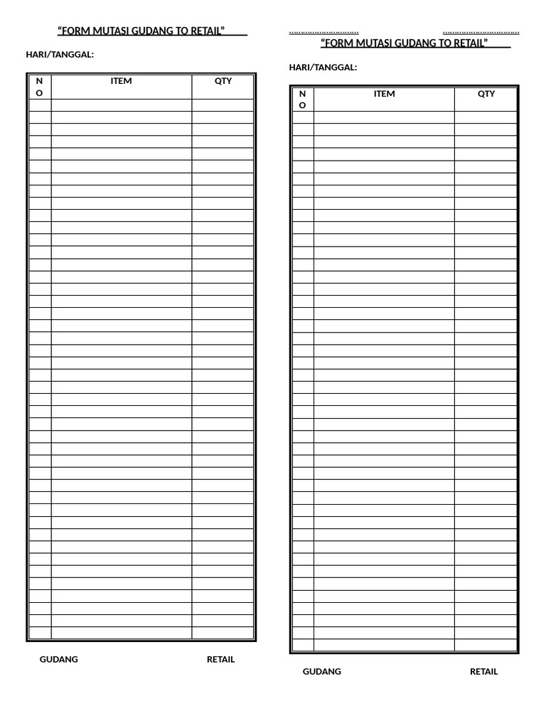Form Mutasi Gudang To Retail | PDF