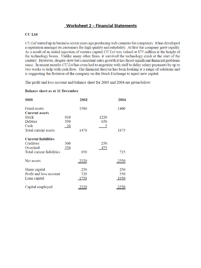 Financial Statements Worksheet 2 | PDF