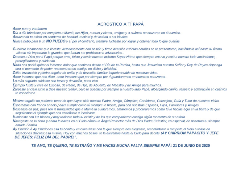 Acróstico Emotivo para Papá | PDF | Amor