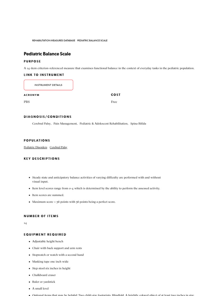 Pediatric Balance Scale - RehabMeasures Database | PDF | Validity ...