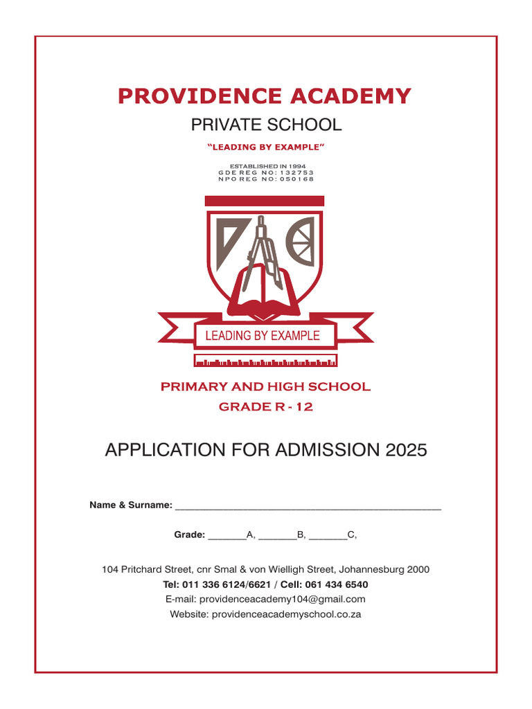 Providence Academy Application Form 2025 | PDF