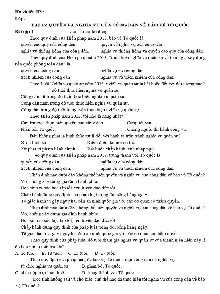 BÀI TẬP BÀI 16 NTD | PDF