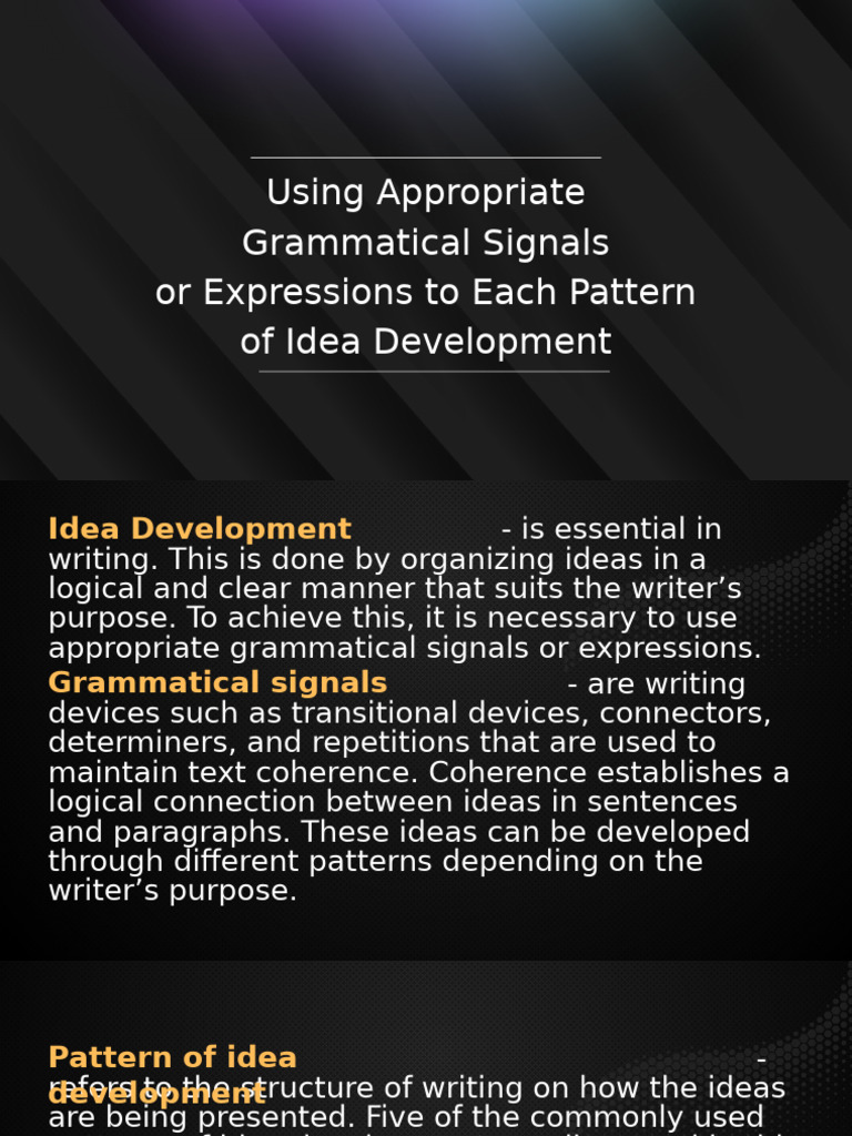 Using Appropriate Grammatical Signals or Expressions To Each Pattern of ...