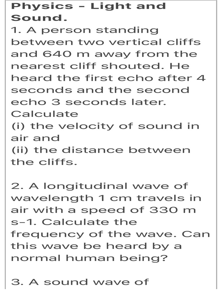 Physics: Sound and Light Calculations | PDF