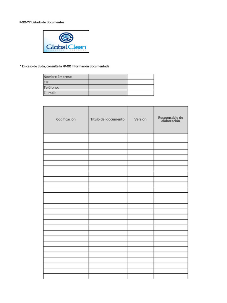 F-XX-YY Listado de Documentos v.00 | PDF