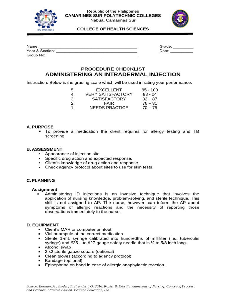 Administering An Intradermal Injection | PDF | Injection (Medicine ...