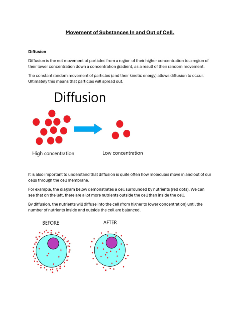 Notes - Movement of Substances in and Out of Cell | PDF | Osmosis ...