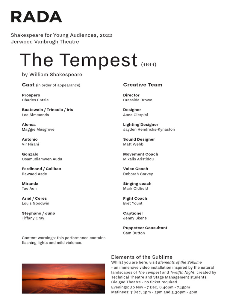 The Tempest Production Team Overview | PDF | The Tempest | Theatre