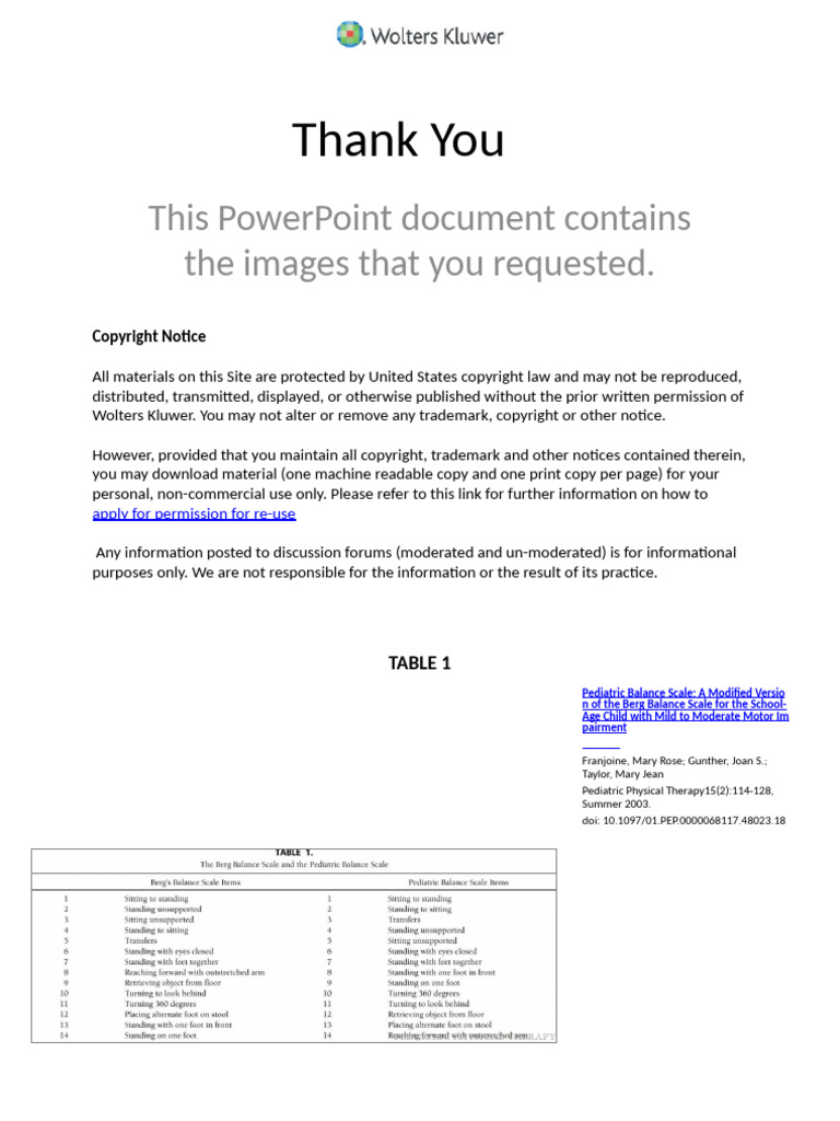 Pediatric Verse Adult Berg Scale | PDF
