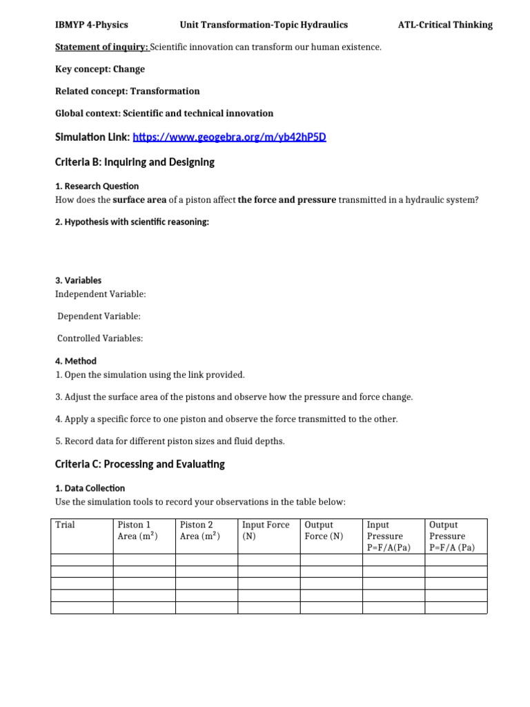 3.hydraulics Worksheet Criteria B C | PDF