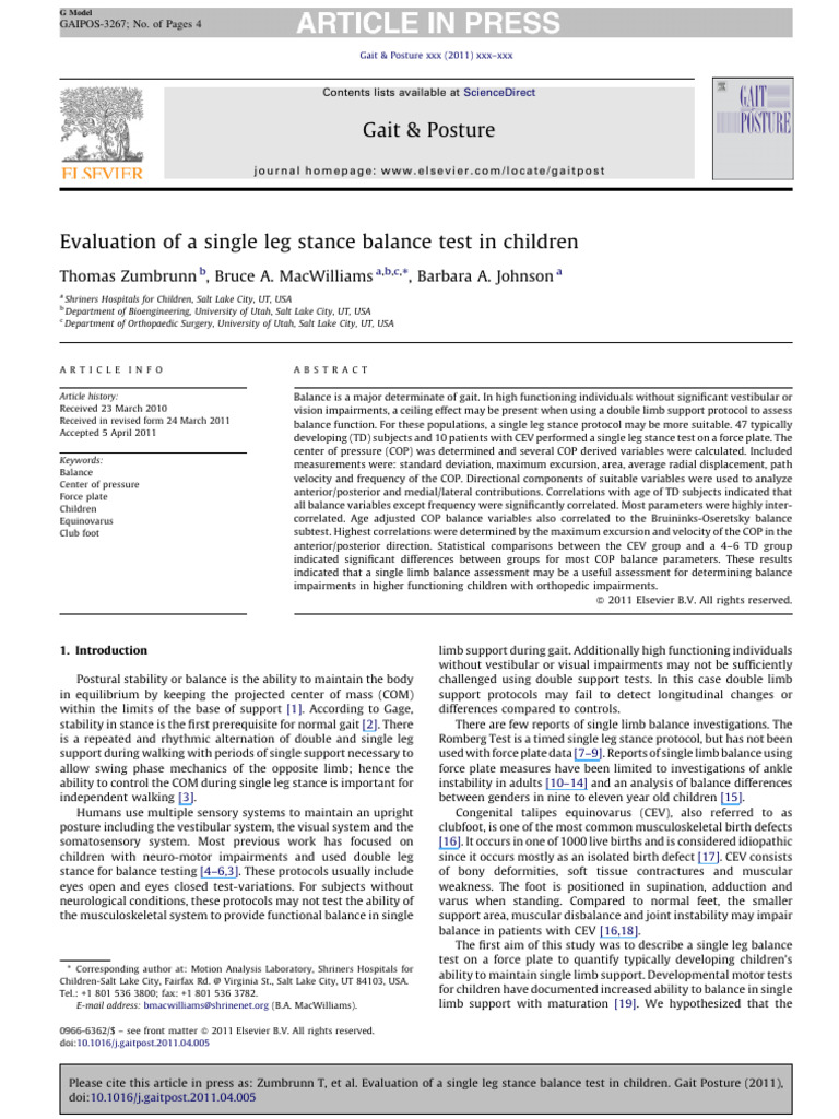 Evaluation of A Single Leg Stance Balanc20160611-12370-177ty7w | PDF ...