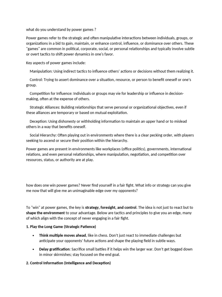 Mastering Power Games Strategies | PDF | Deception | Social Psychology