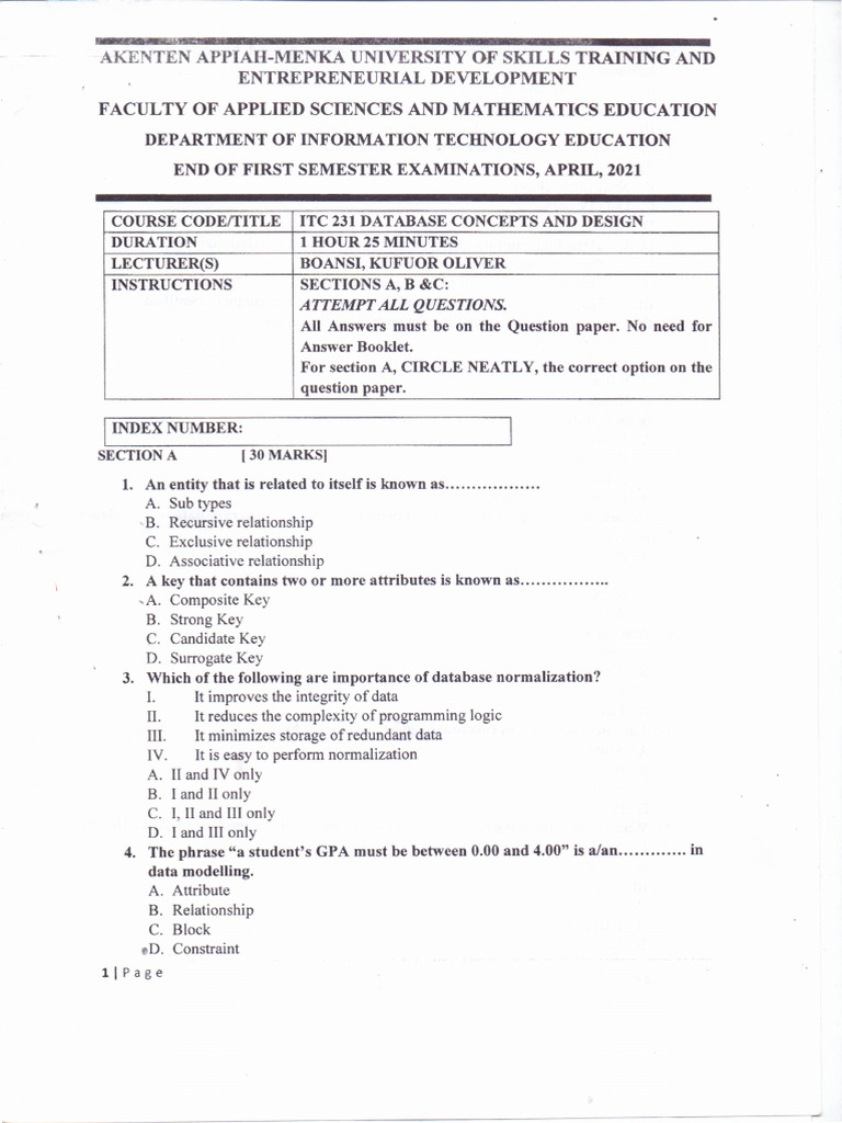 Database Concepts and Design ITC, L200 | PDF | Relational Model | Databases