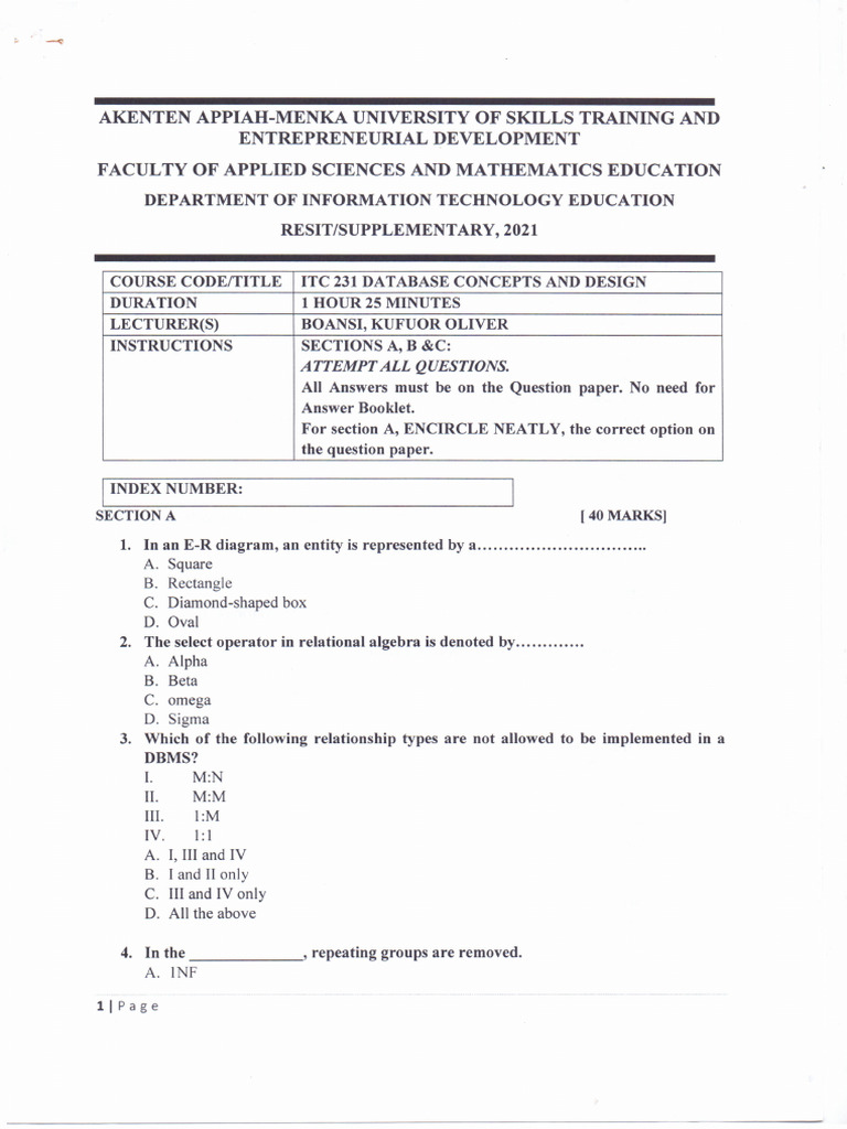 Database Concept and Design, ITC, L200.1 | PDF | Relational Model | Databases