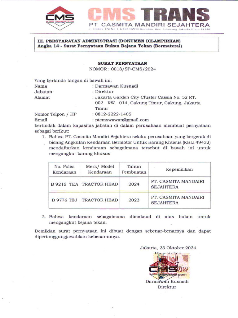 Surat Pernyataan Angka 14 | PDF