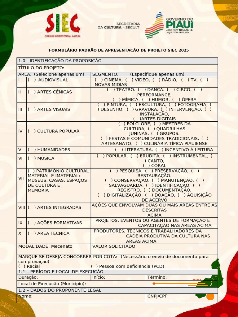 Formulario de Apresentacao de Projetos Siec 2025 2 Compactado | PDF