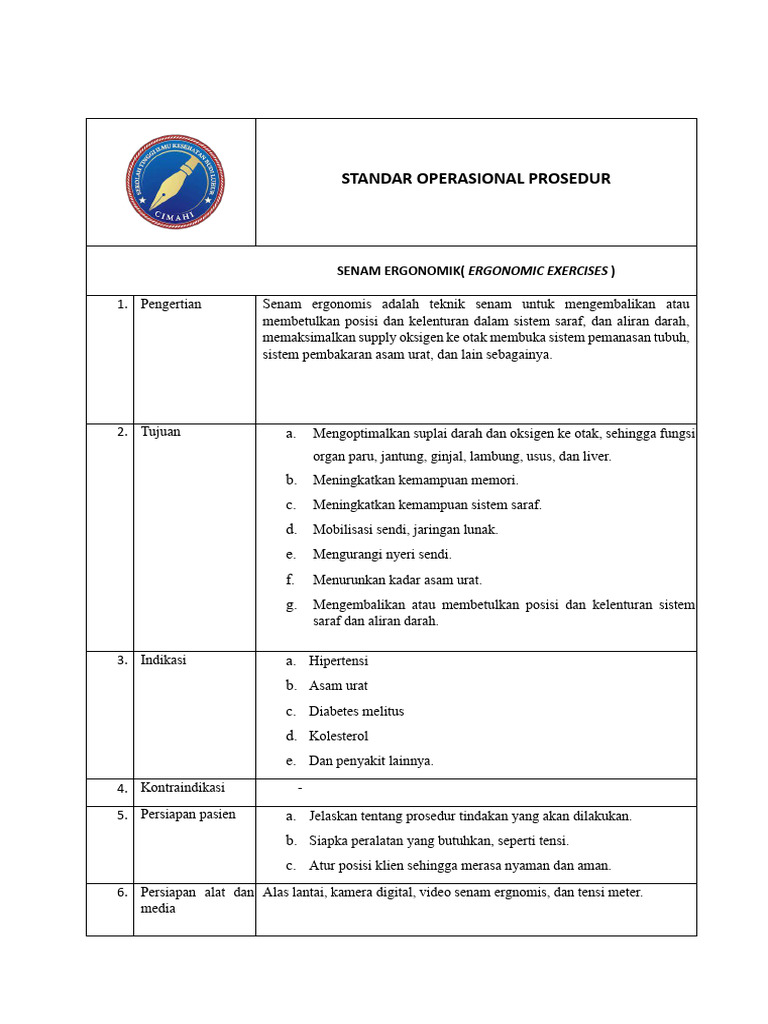 Sop Senam Ergonomik | PDF