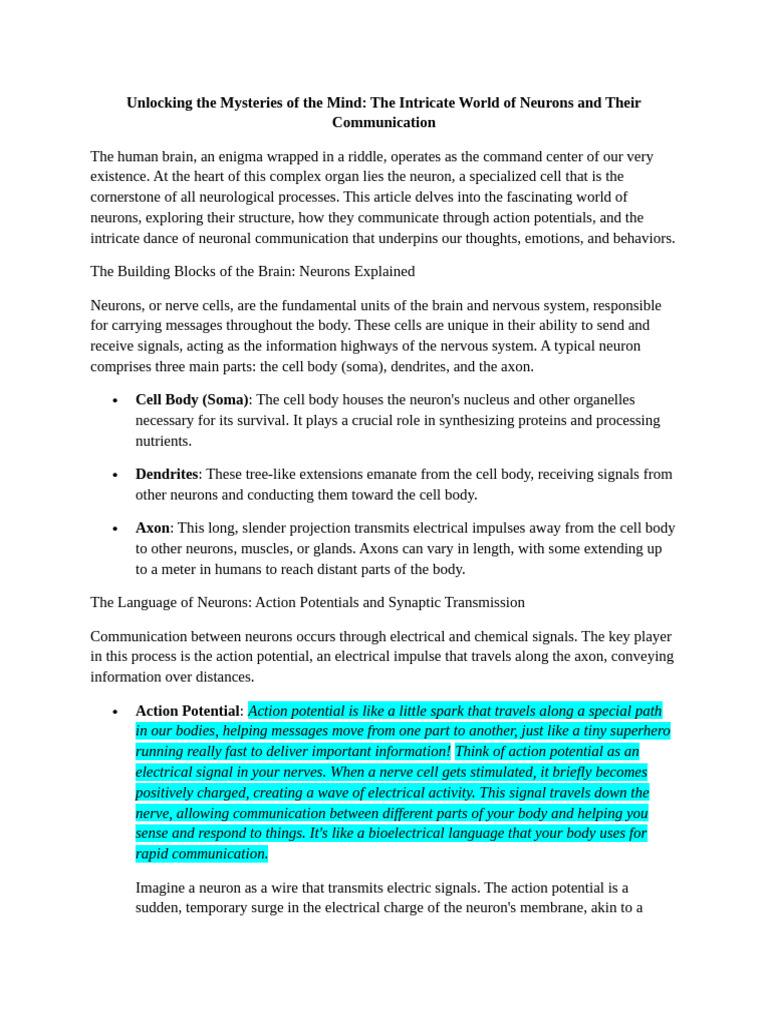 Unlocking The Mysteries of The Mind | PDF | Neuron | Neurotransmitter