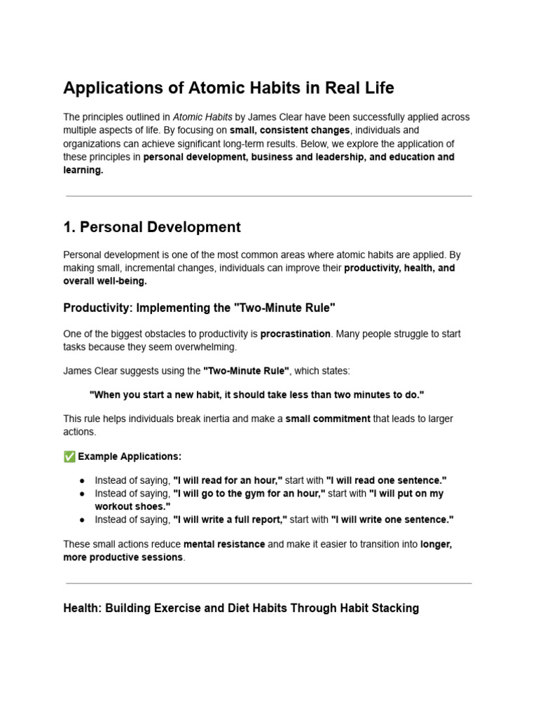 Practical Applications of Atomic Habits | PDF | Habits | Learning