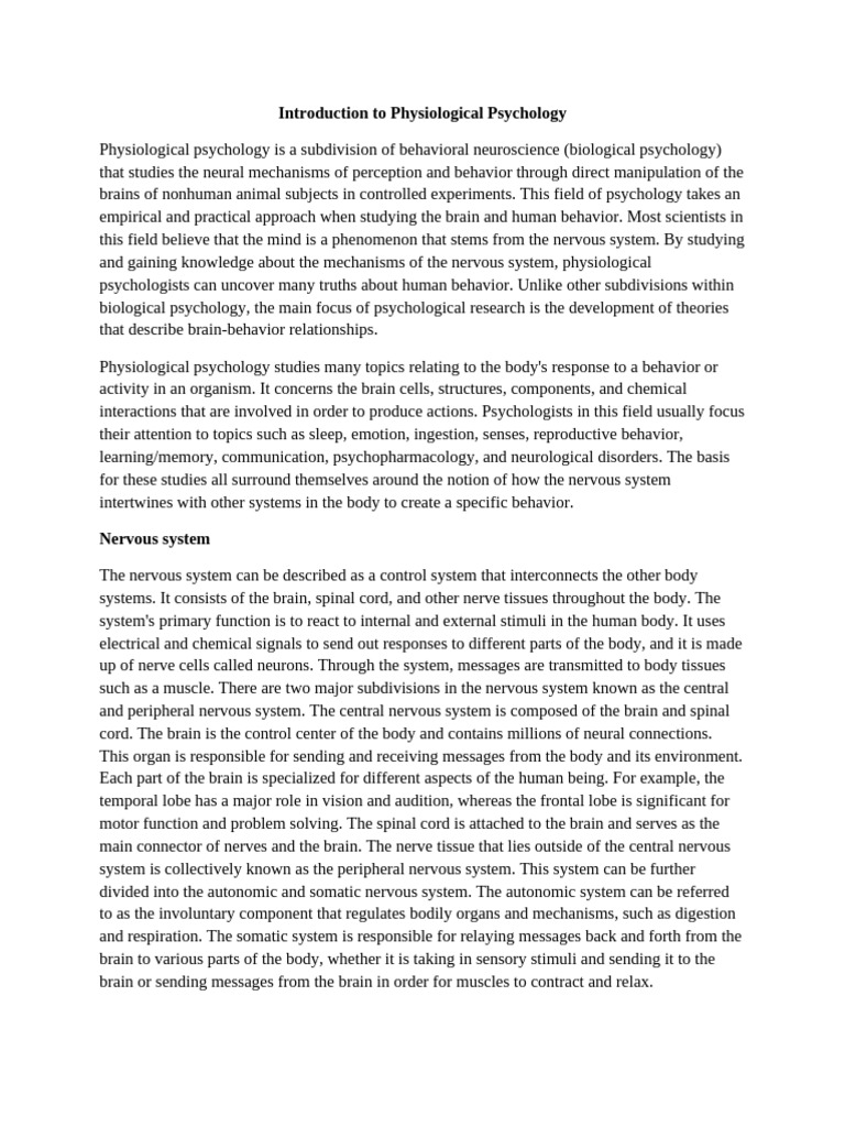 Understanding Physiological Psychology | PDF | Nervous System | Sleep