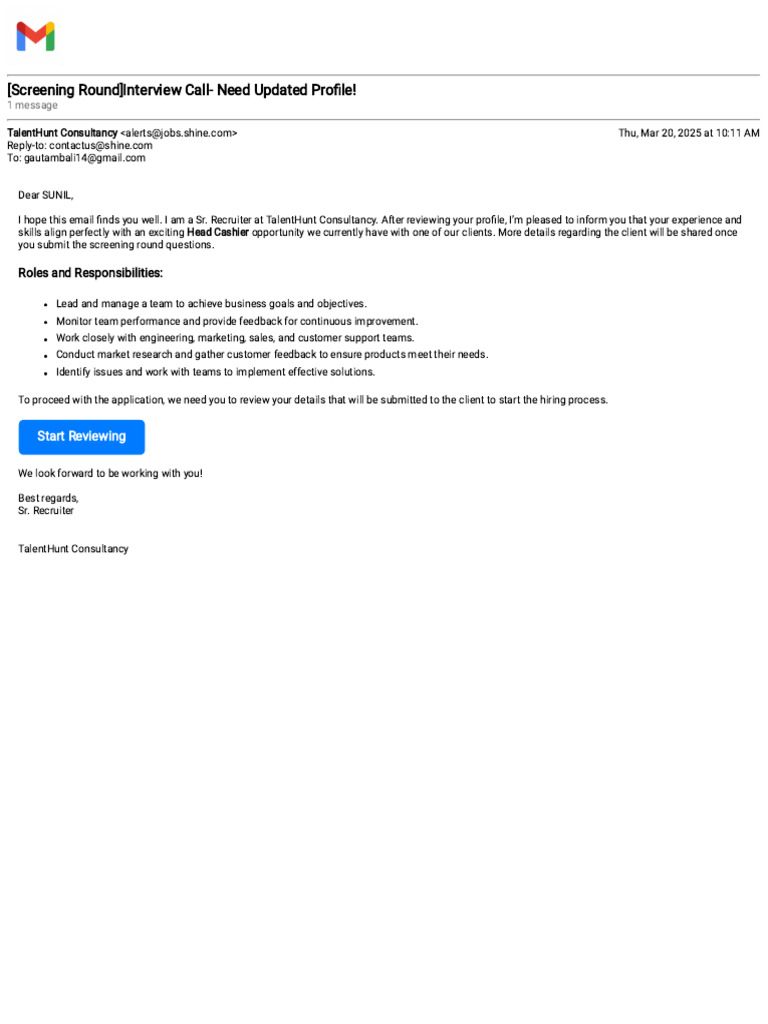 Gmail - (Screening Round) Interview Call - Need Updated Profile! | PDF