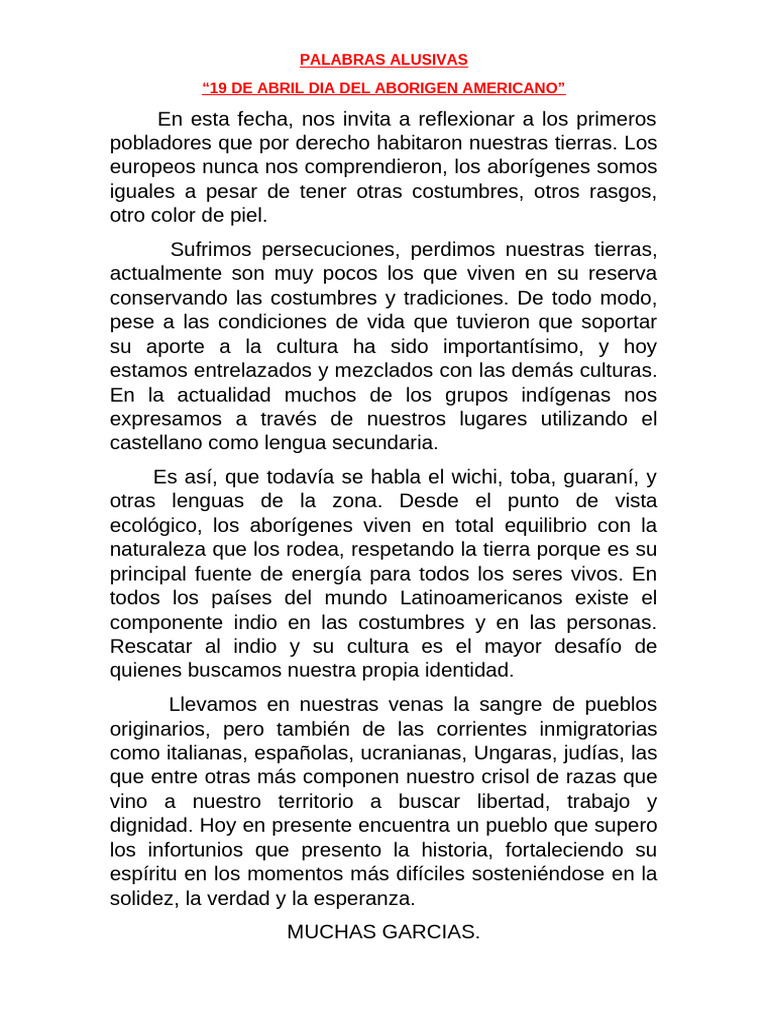 Reflexiones sobre el Día del Aborigen | PDF