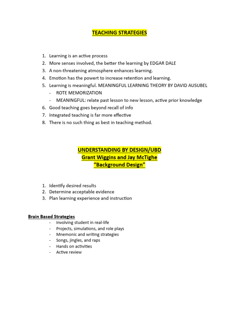 TEACHINGSTRATEGIES & THEORIES | PDF | Learning | Learning Theory (Education)