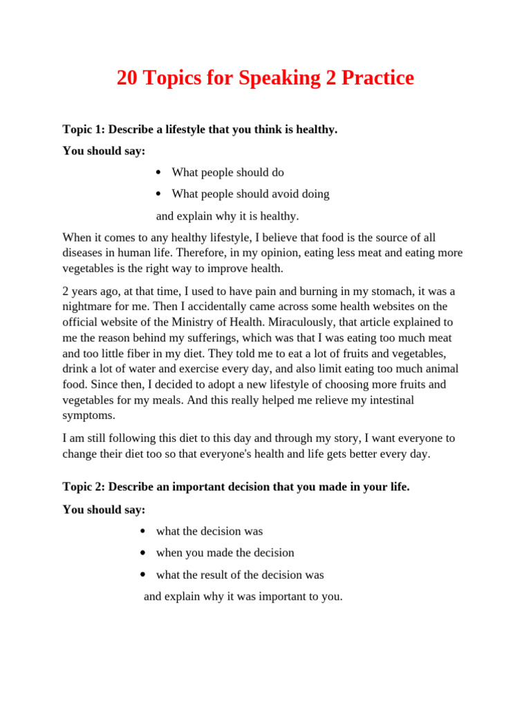 20 Topics For Speaking 2 Practice | PDF | Pollution | Air Pollution