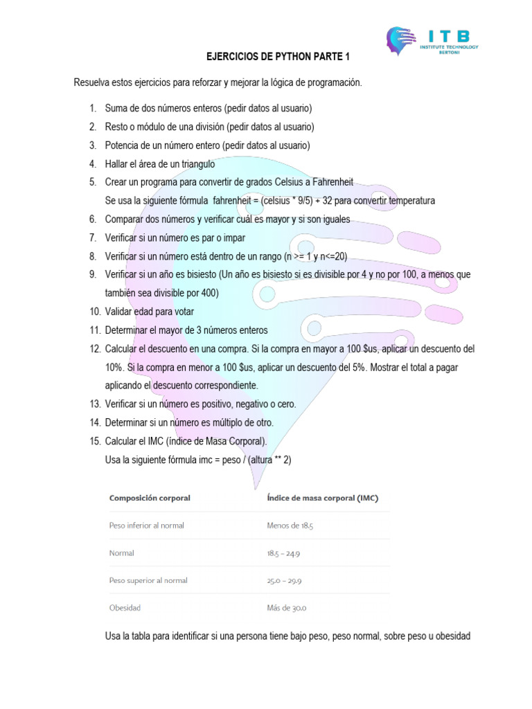 EJERCICIOS DE PYTHON PARTE 1 | PDF | Fahrenheit