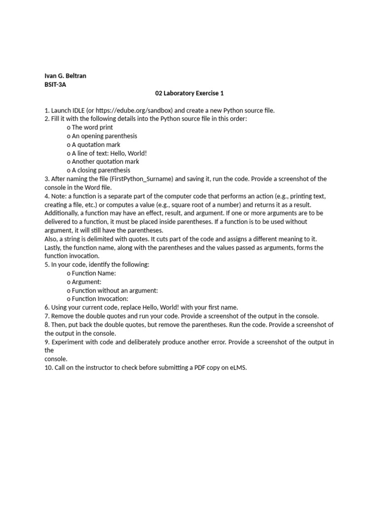 02 Laboratory Exercise 1 Beltran | PDF