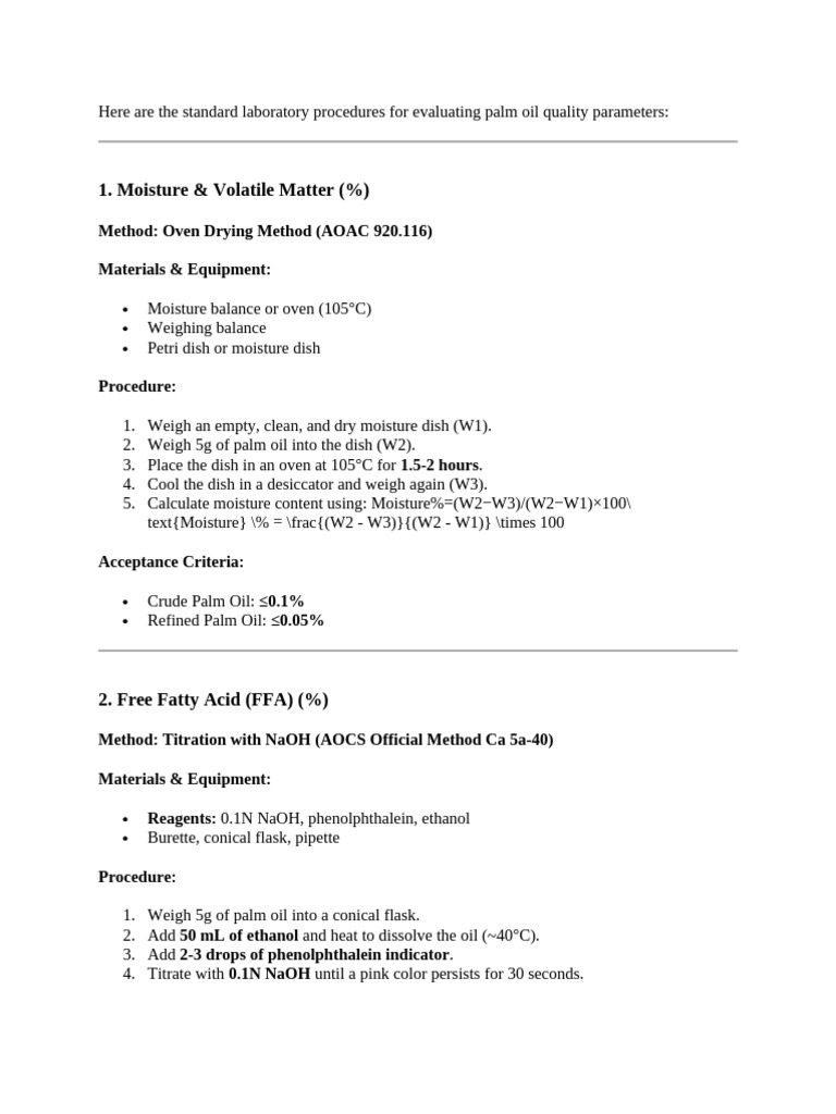 Evaluating Palm Oil Quality Standards | PDF | Titration | Chemistry