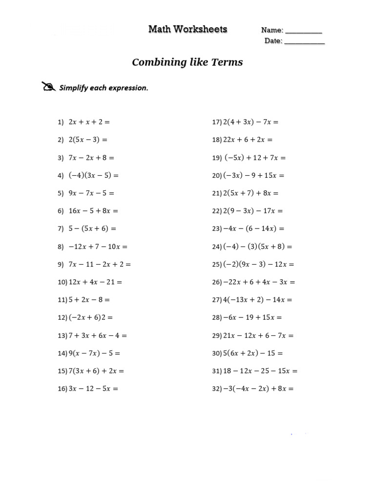 IN 6 STAAR Combining-like-Terms WS7 | PDF