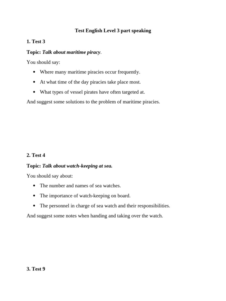 English Level 3 Maritime Speaking Tests | PDF | Piracy | Shipping
